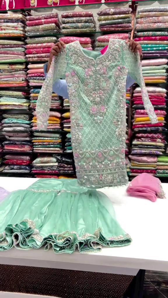 Designer Green Pakistani Garara with Embroidered Kurti