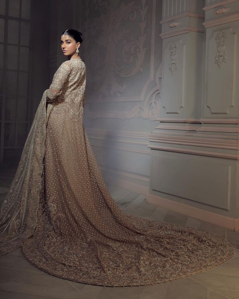 Designer Pakistani Reception long trail jacket with lehenga choli and ...